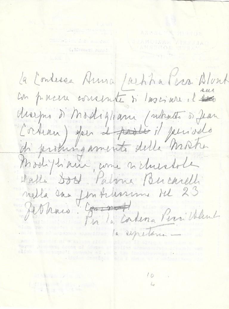 Palma Bucarelli - Letter about Modigliani Exhibition by Palma Bucarelli ...