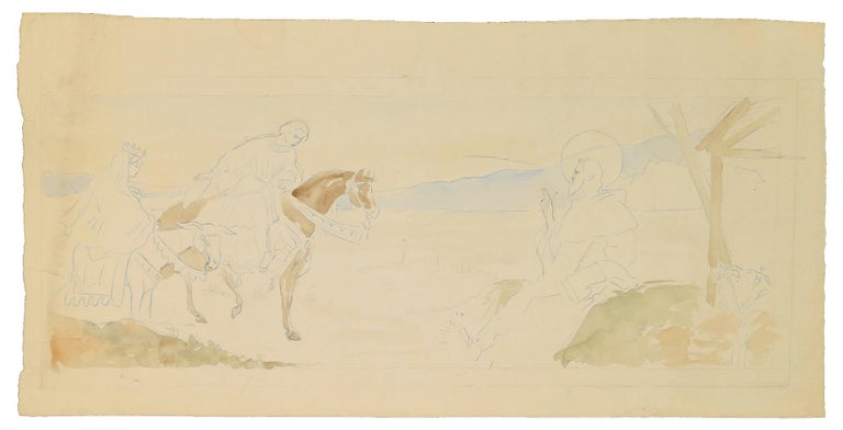 Georges-Henri Tribout - Marie and Joseph on Horseback - Drawing by G.-H ...