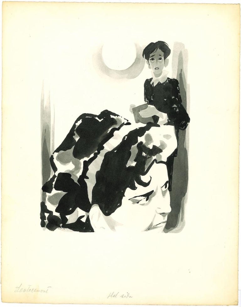 Adolf Reinhold Hallman - Lautréamont - Original China Ink Drawing by A ...