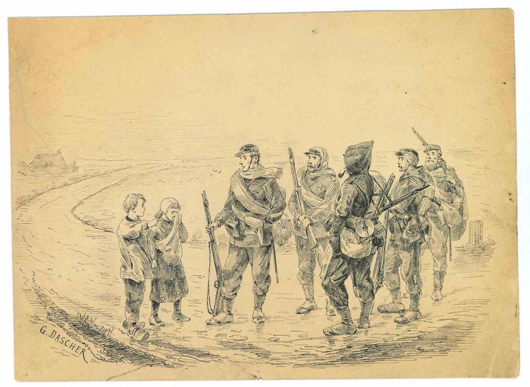 Georges Dascher - Soldiers - Original Pen Drawing by Georges Dascher ...