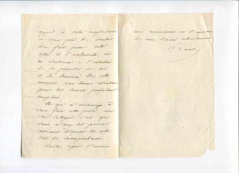 Unknown - Autograph Letter by Hippolyte Carnot - Original Manuscript ...