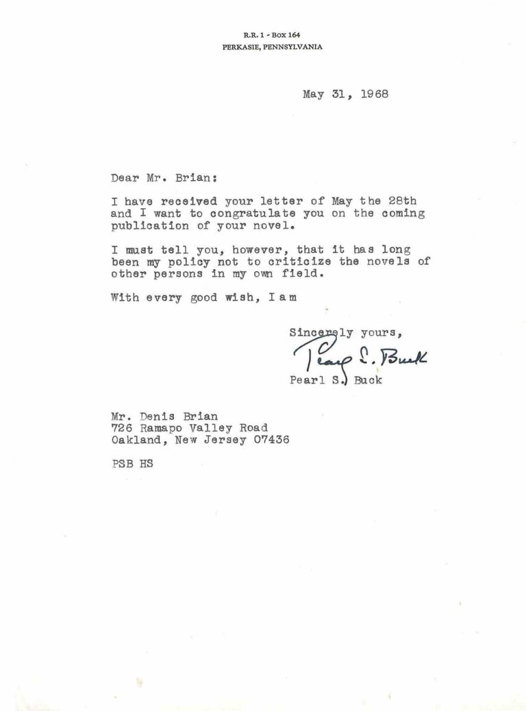 Unknown - Typewritten Letter Signed by Pearl S. Buck- Original ...