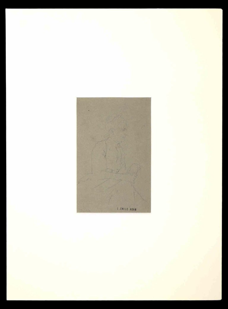 Louis Emile Adan - Portrait of Woman - Original Drawing by L.E. Adan ...