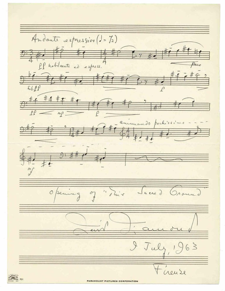 David Diamond - Musical Sheet Signed by David Diamond - 1963 For Sale ...