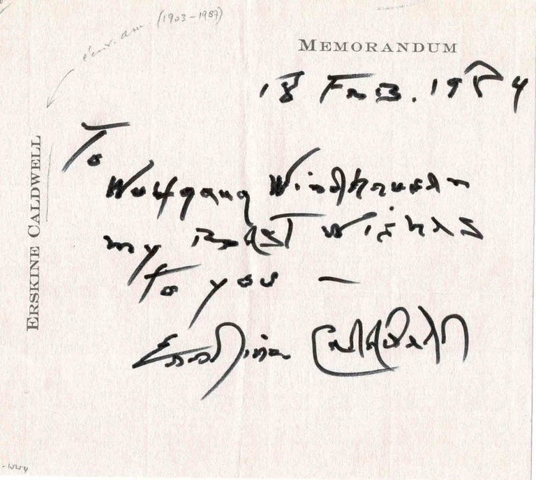 Erskine Caldwell - Autograph Dedication by Erskine Caldwell - 1984 For ...