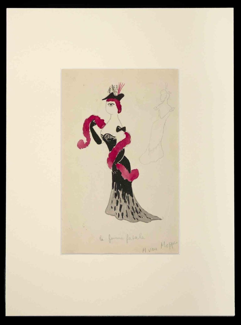 Unknown – Girl - Original-Aquarell von Maurice Van Moppes - Mitte des ...