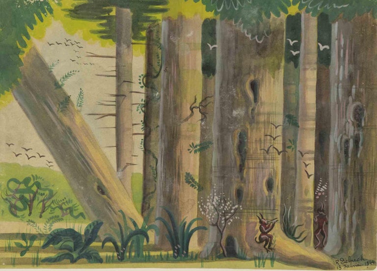 Jean Delpech - Life in the Wood - Original Watercolor by Jean-Raymond ...