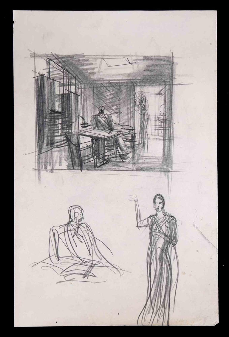 Unknown - Sketches of People - Original Drawing by Unknown - Mid 20th ...