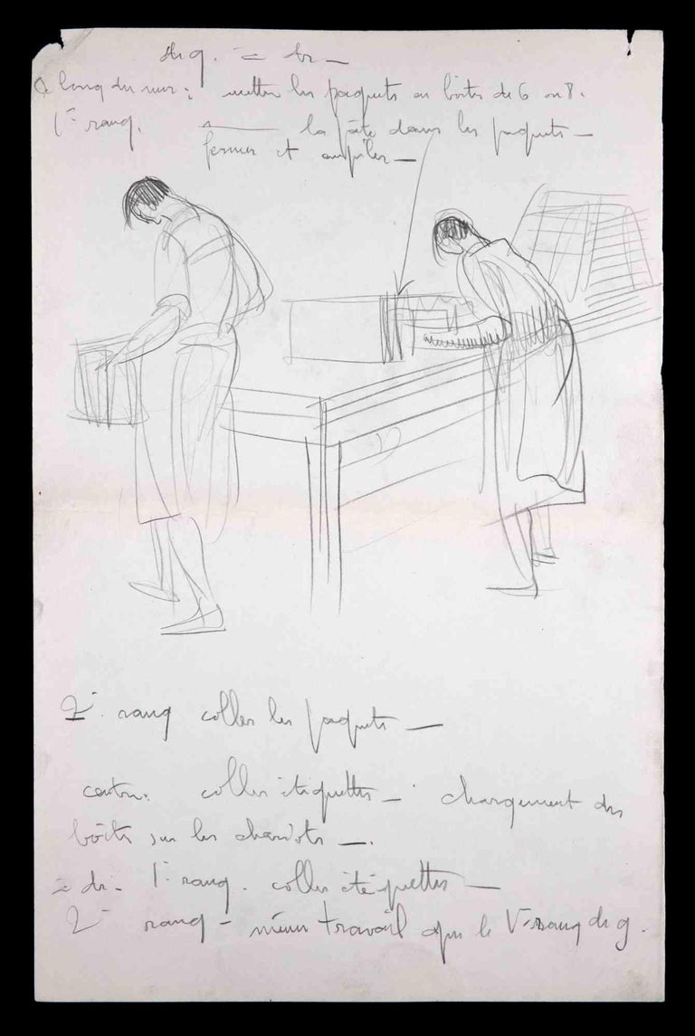 Unknown - Sketches of two People - Original Drawing by Unknown - Mid ...