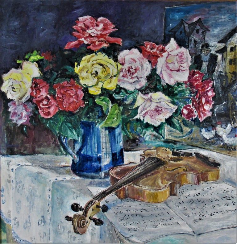 Dan Rubinstein - Flowers in a Vase and Violin For Sale at 1stDibs