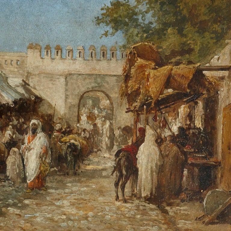 Victor Eeckhout - Oil on panel painting of market in giltwood frame by ...