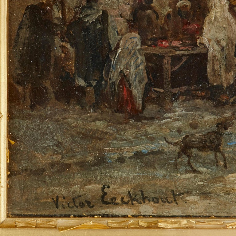 Victor Eeckhout - Oil on panel painting of market in giltwood frame by ...