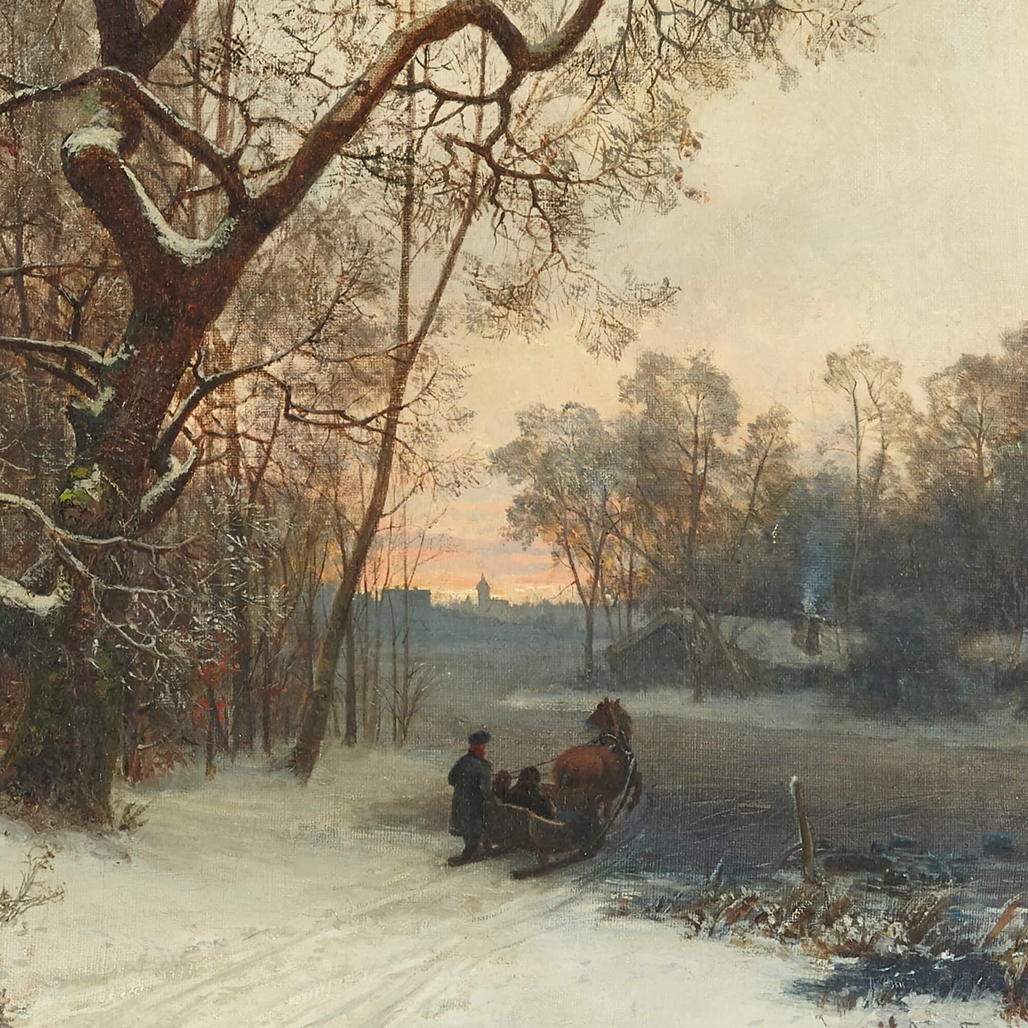 Oscar Torna - Snowscape oil painting of winter scene by Oscar Torna at ...