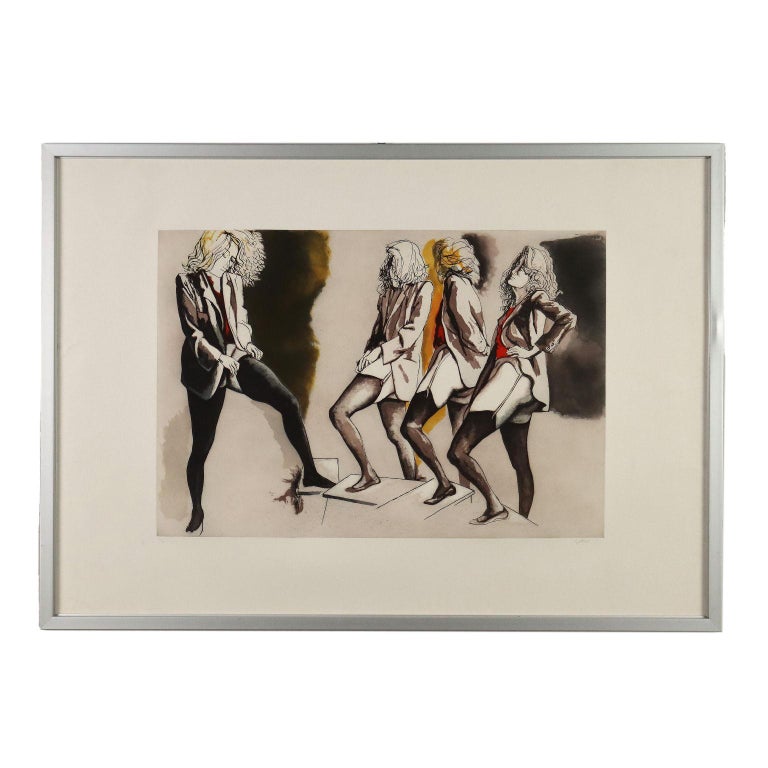 Renato Guttuso - R. Guttuso Etching on Paper Italy 1986, Four women at ...