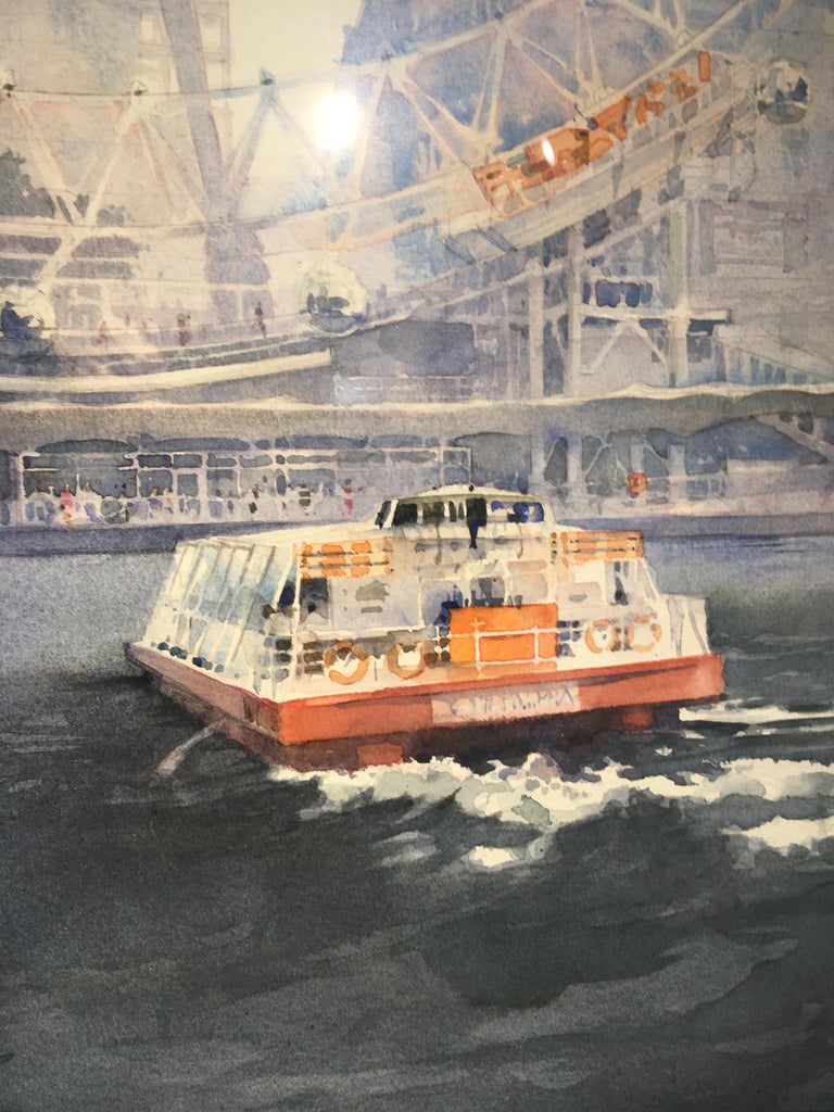 David Walker - Landing -illustrative cityscape ferry watercolor on ...