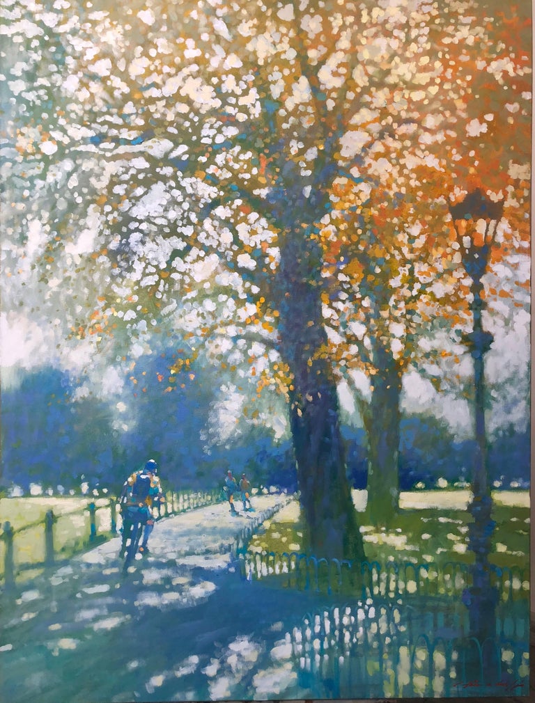 David Hinchliffe - High Speed in Hyde Park - impressionist orange and ...