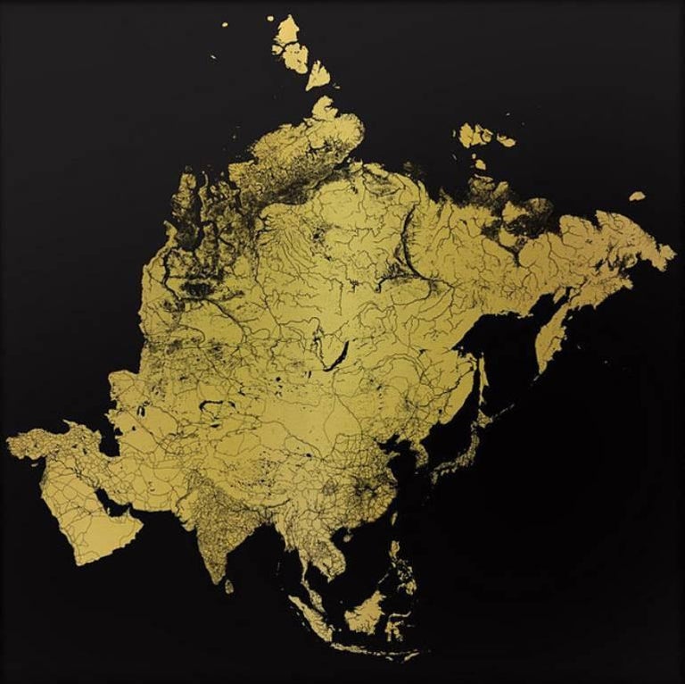 Ewan David Eason - Sacred Continent Asia - contemporary gold map black ...