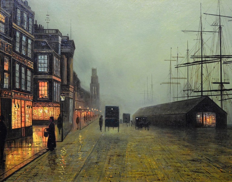 Walter Linsley Meegan - Glasgow Docks - Moonlight Nocturne Landscape ...