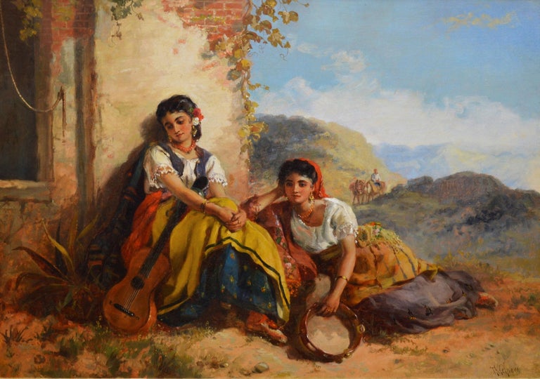 Thomas Kent Pelham - Chicas Gitanas - 19th Century Orientalist Oil ...