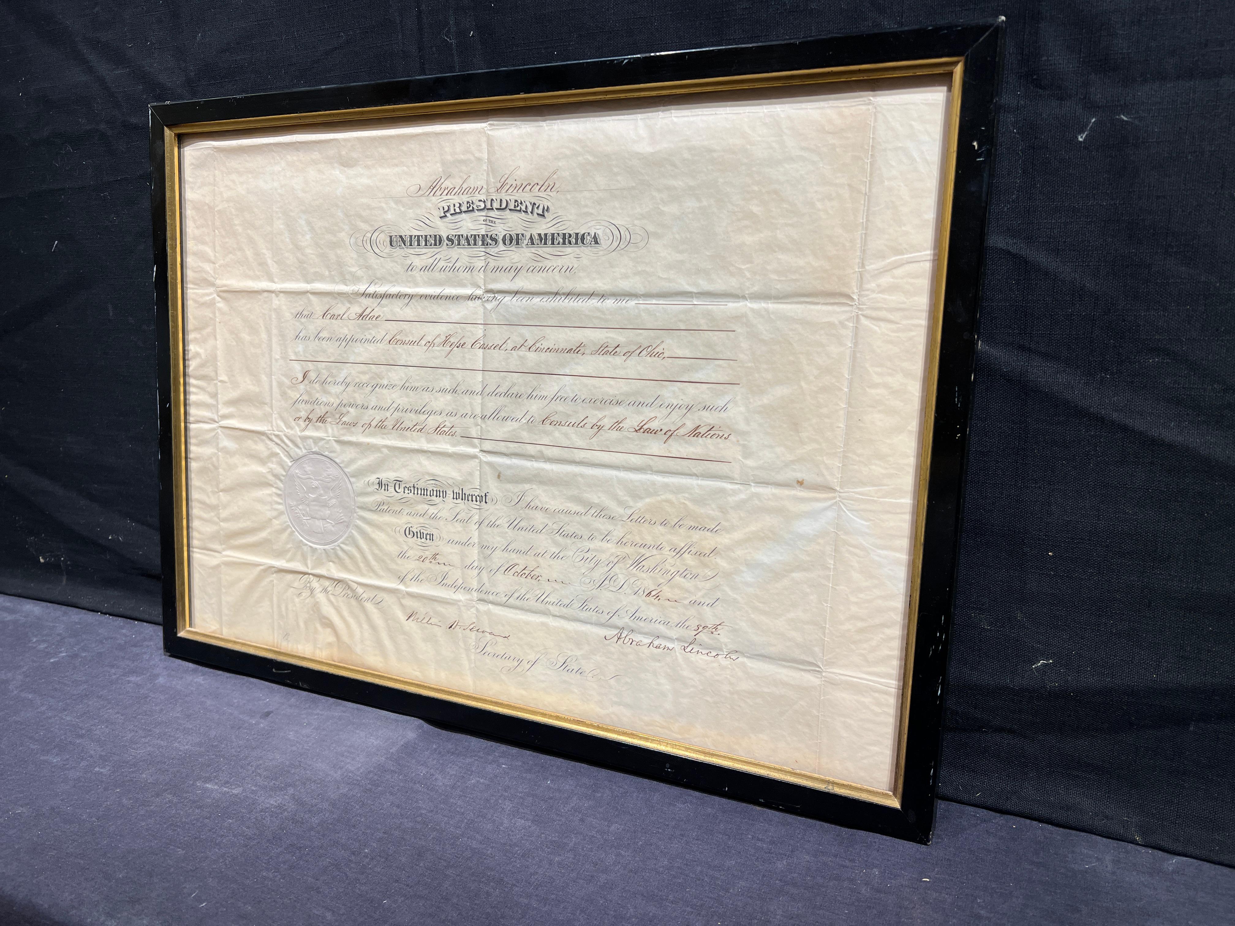 Abraham Lincoln - Consul of Hesse Cassel, Cincinnati, Ohio ...