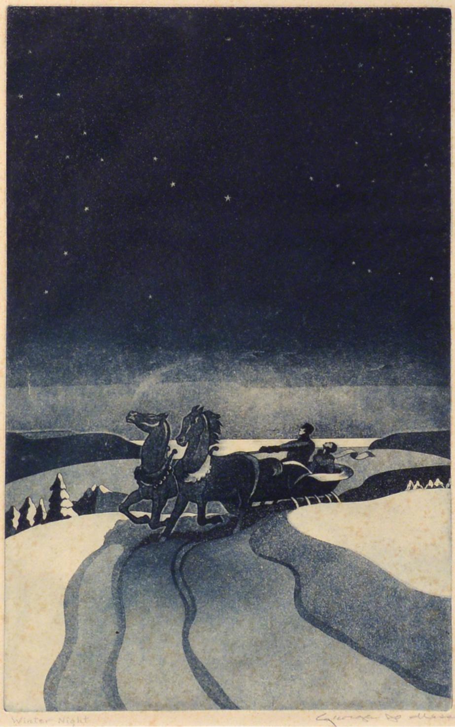 George Jo Mess - "Winter Night, " George Mess, sleigh ride, horses ...