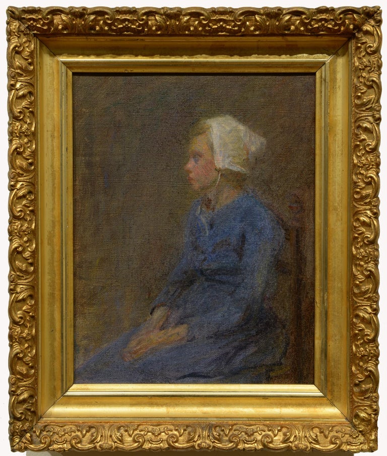 Dutch, 19th century - "Girl in Blue" Dutch Impressionism, oil painting ...