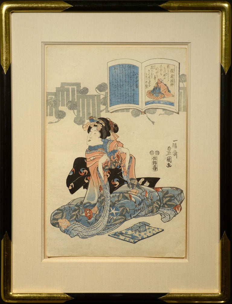 Utagawa Toyokuni II - "Geisha with Origami," Utagawa Toyokuni II, color ...