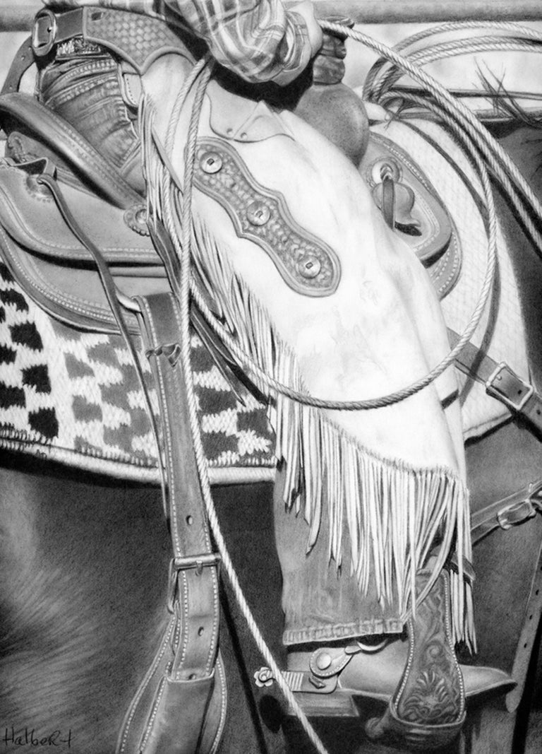 Halbert - "CHINKS AND SPURS" IMAGE: 9.5 X 14 GRAPHITE DRAWING WESTERN ...