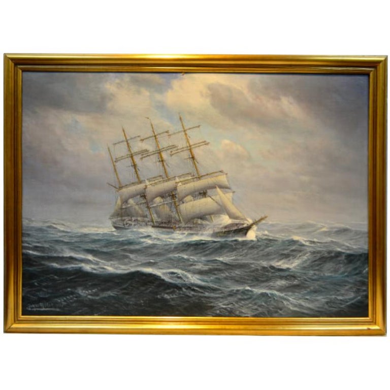 Johannes Holst - The Windjammer Pisacua in Rough Seas For Sale at 1stDibs