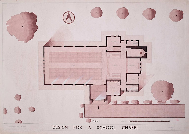 Unknown - Design for Modernist School Chapel architectural drawing Mid ...