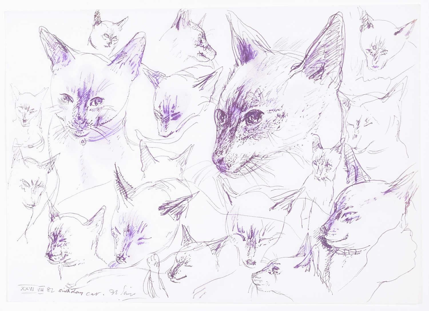 Derrick Latimer Sayer - Birthday Cat original pen and ink sketch ...