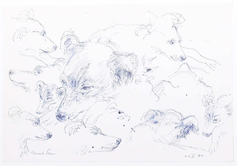 Derrick Latimer Sayer - Dogs original pen and ink sketch Derrick Sayer ...