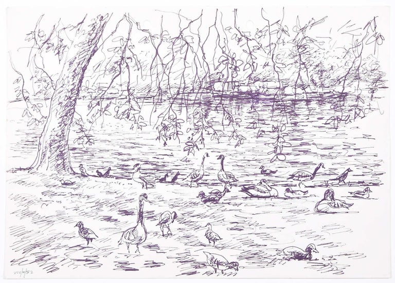 Derrick Latimer Sayer - Ducks original pen and ink sketch Derrick Sayer ...