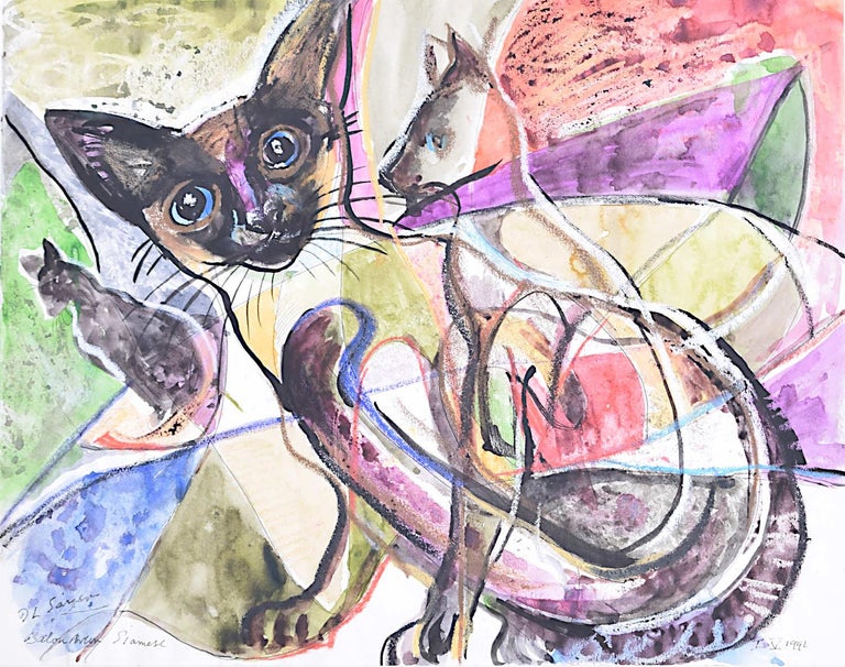 Derrick Latimer Sayer - Siamese Cats original watercolour Derrick Sayer ...