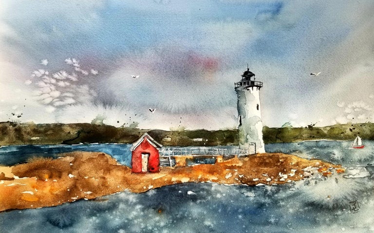 Jim Lagasse - New England Lighthouse, Painting, Watercolor on ...