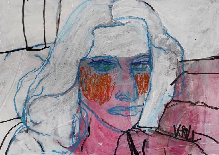 Barbara Kroll - Girl with red cheeks, Drawing, Pencil/Colored Pencil on ...