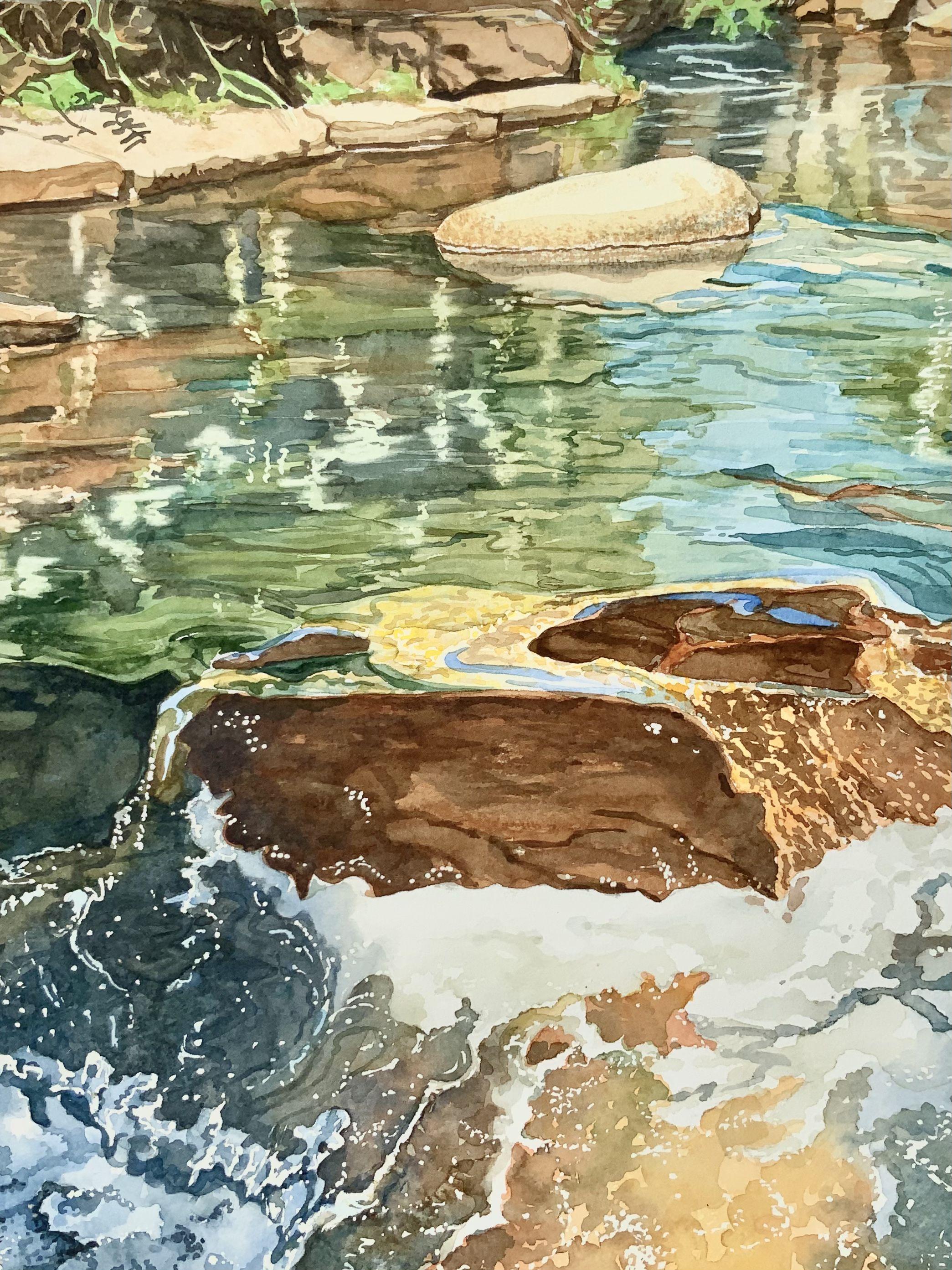Leslie White - Fall River at Estes Park, Painting, Watercolor on ...
