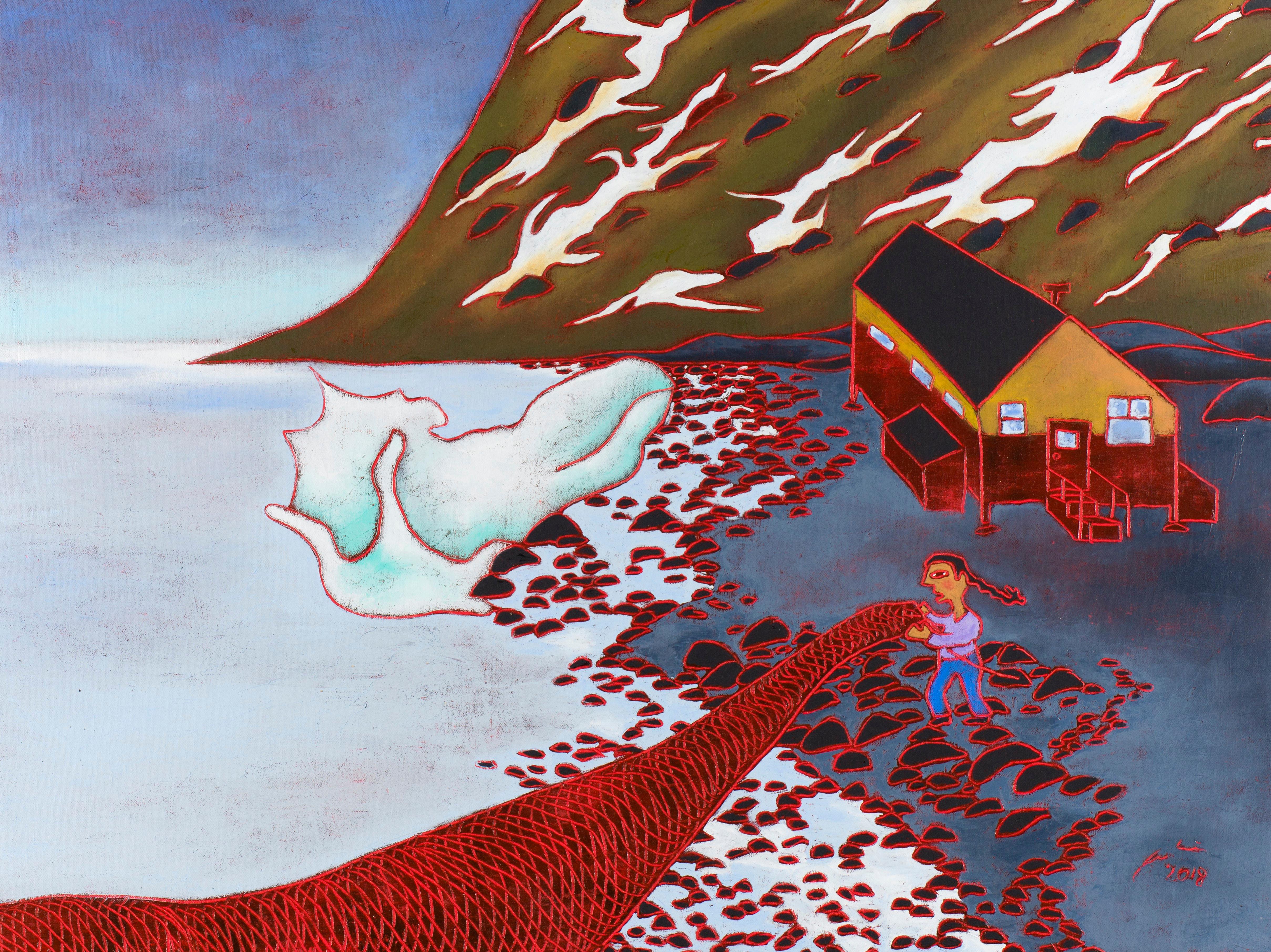 Raymond Martin - Filet de Pêche et Glacier, landscape painting of the ...