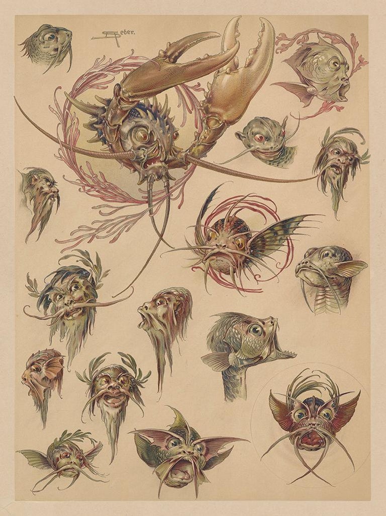 Anton Seder - Psychedelic Sea creatures, Crabs - German Art Nouveau ...