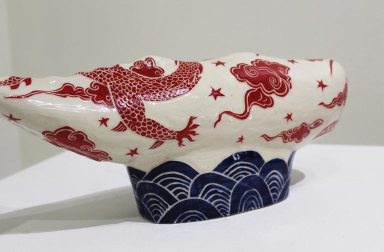 Abbey Kuhe - "Whale" with Chinese Dragon, carved sgraffito ceramics ...