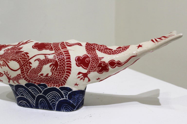 Abbey Kuhe - "Whale" with Chinese Dragon, carved sgraffito ceramics ...