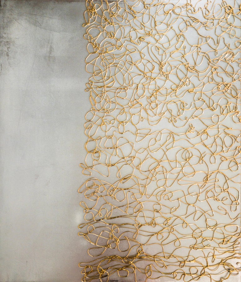 M. Clark - "Throw Me A Rope" - gold and silver abstract painting For ...