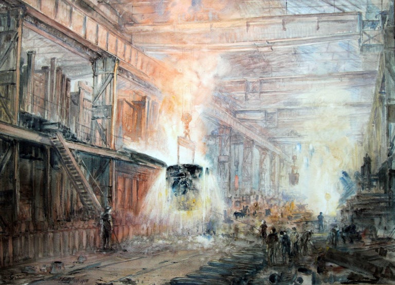 Herbert F. Finn - The Furnace - British art painting steel works ...