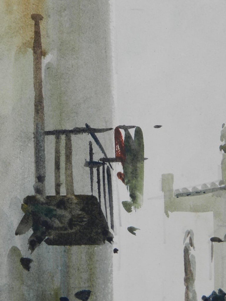 Unknown - Spanish Watercolor Street Scene signed Diaz Mid century at ...