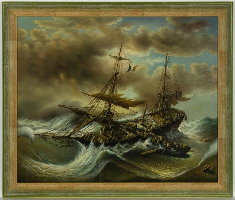 T. Slowsky - T. Slowsky - Signed 20th Century Oil, French Ship on ...