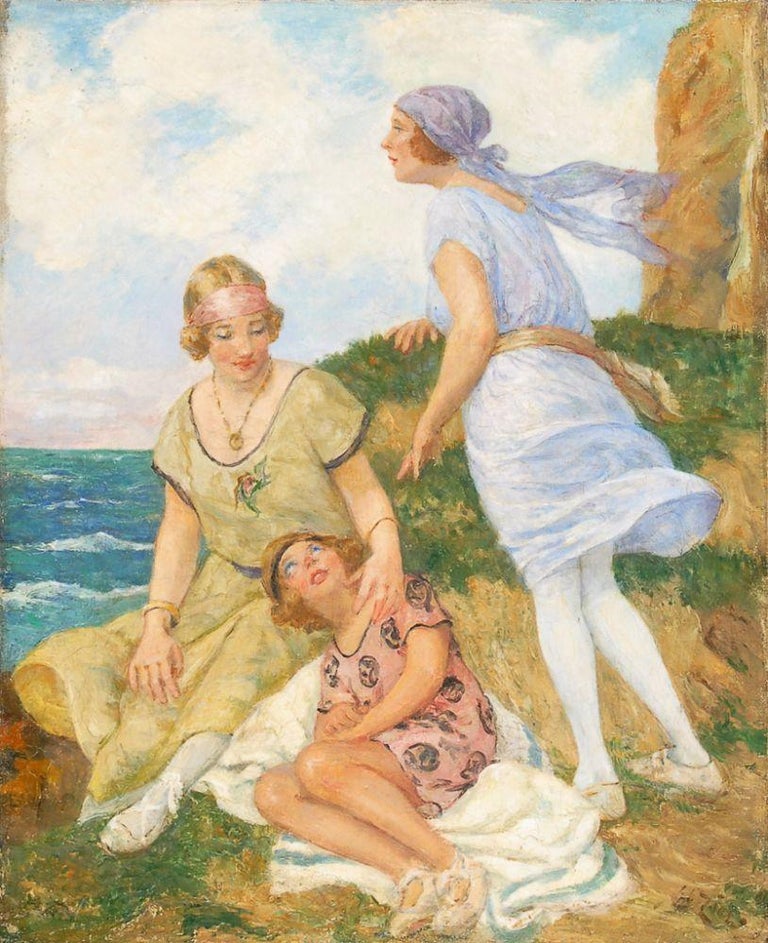 Edouard Francois Zier - Girls at the beach For Sale at 1stDibs