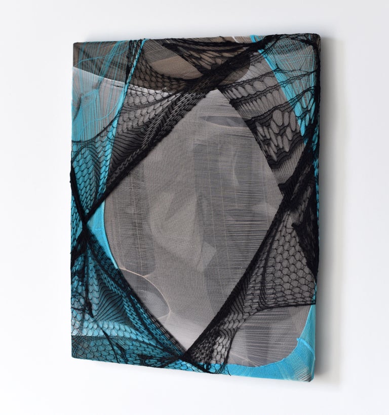 Anna-Lena Sauer - Nylon painting 18 blue grey fabric abstract painting ...
