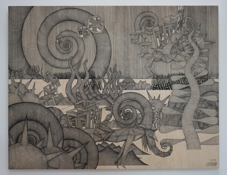 Cheolyu Kim - Journey #40 ( dessin au crayon gris monochrome sur bois ...