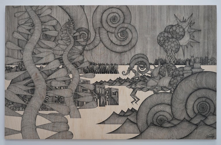 Cheolyu Kim - Journey #49 ( dessin au crayon gris monochrome sur bois ...