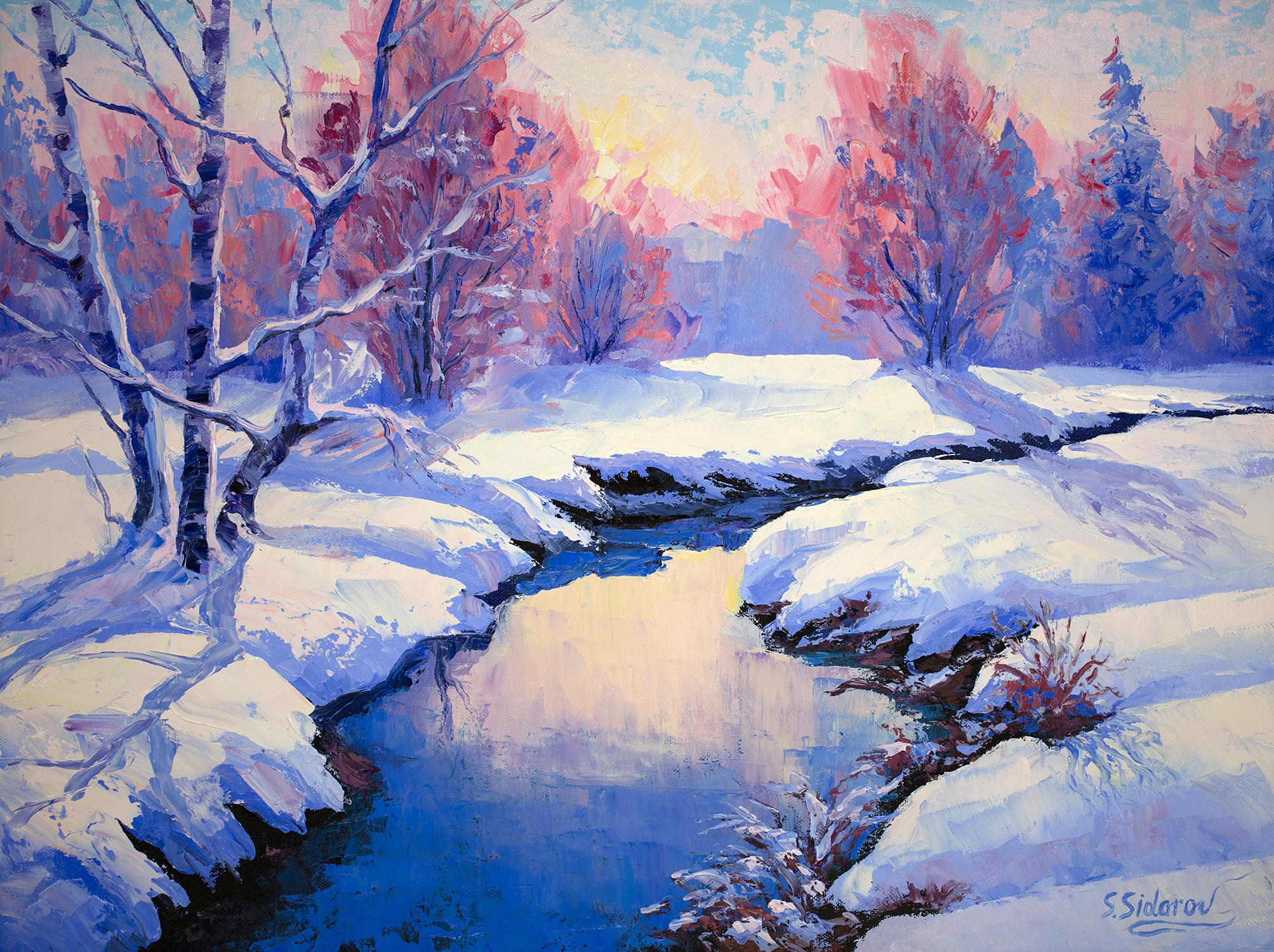 Stanislav Sidorov - Winter Landscape, Oil Painting For Sale at 1stDibs